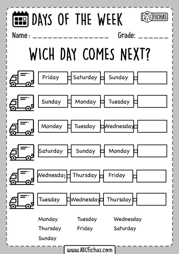 Days Of The Week ESL ABC Fichas Days Of The Week ESL ABC Fichas