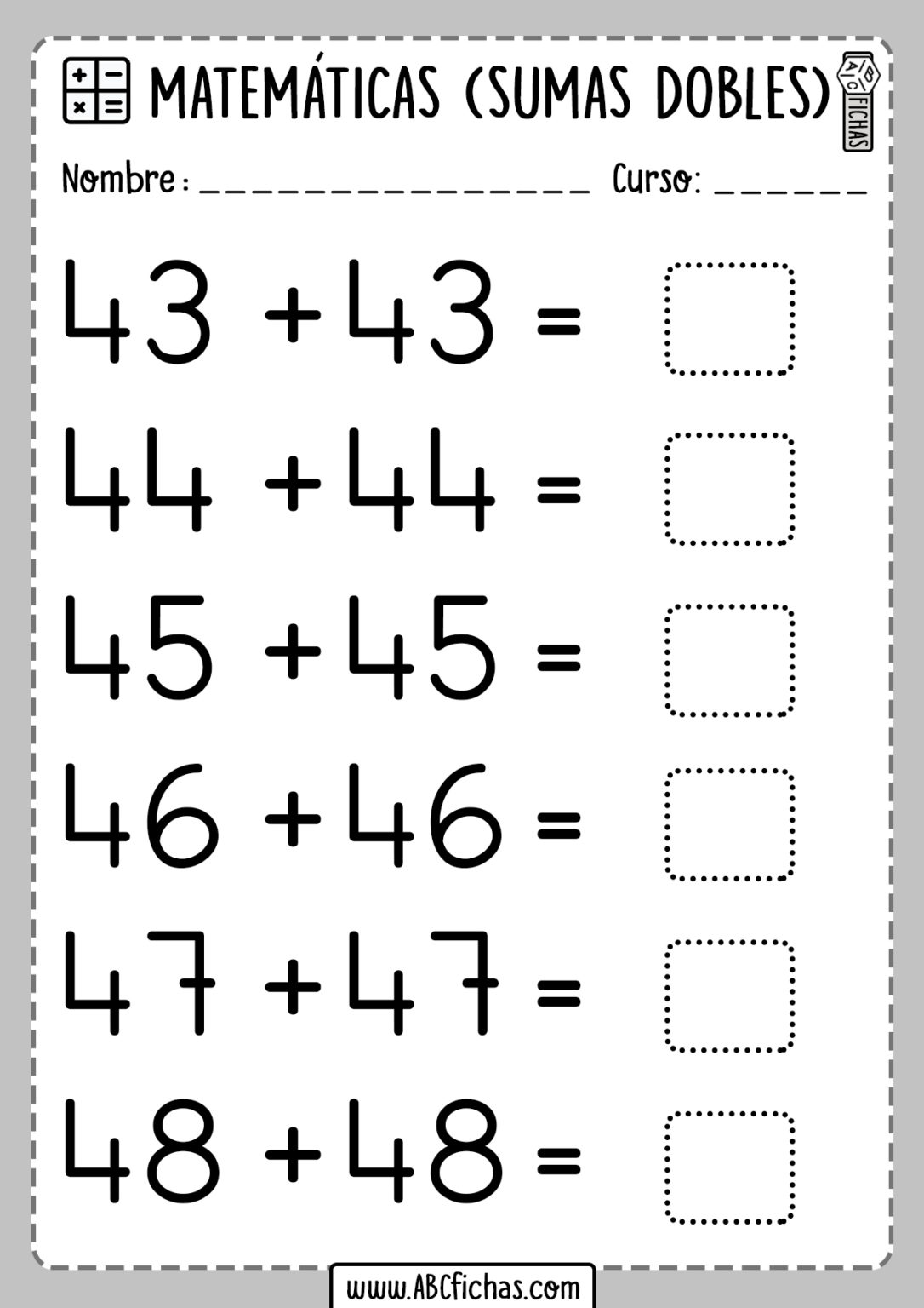 Sumas de Números Dobles | Fichas de Matemáticas