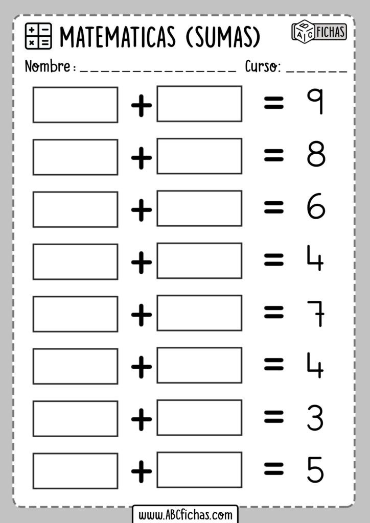Fichas de Sumas Adivinar Sumandos - ABC Fichas