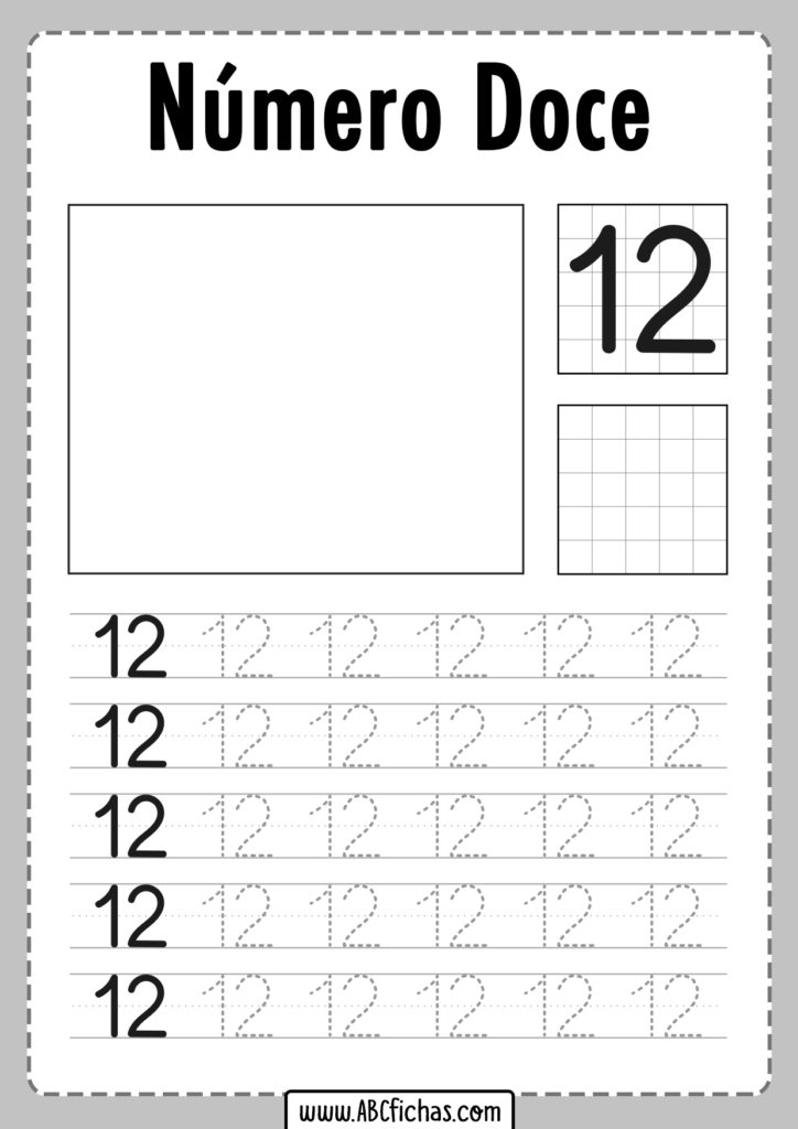 Ficha del numero 12 Doce - ABC Fichas