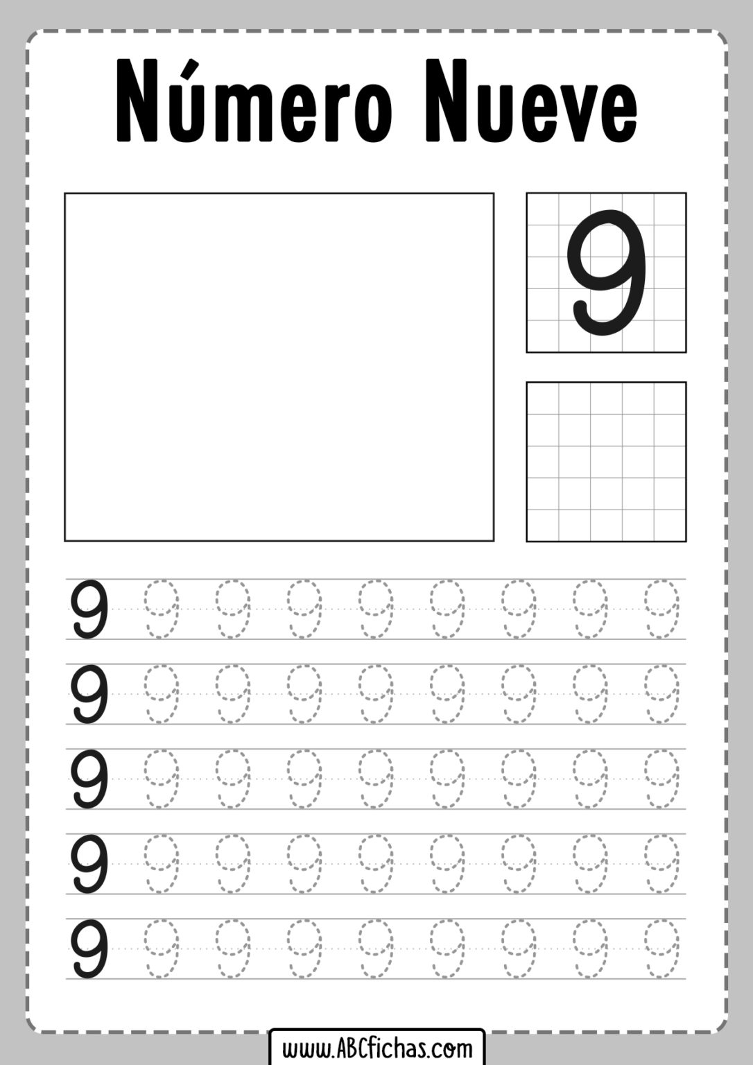 Ficha del numero 9 Nueve - ABC Fichas