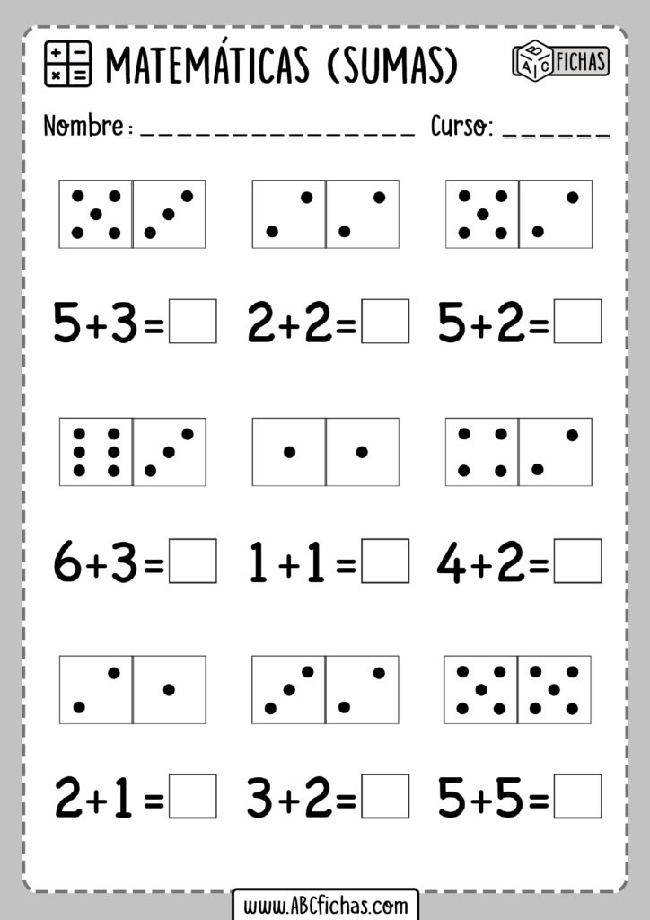 Fichas de sumas para Infantil - ABC Fichas
