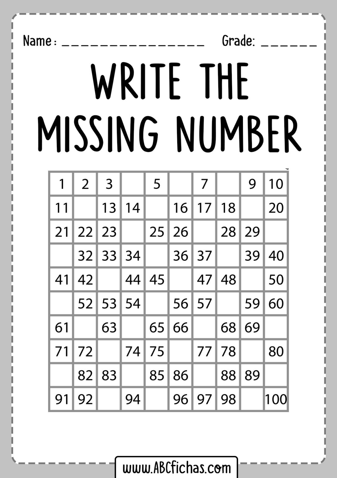 Missing number activity for kids - ABC Fichas