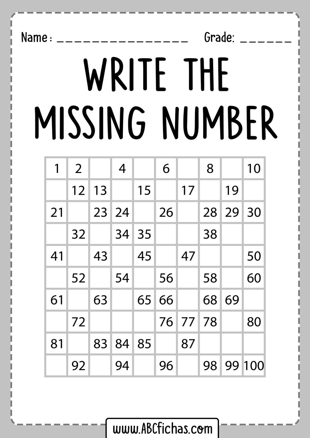 Write the missing number game - ABC Fichas