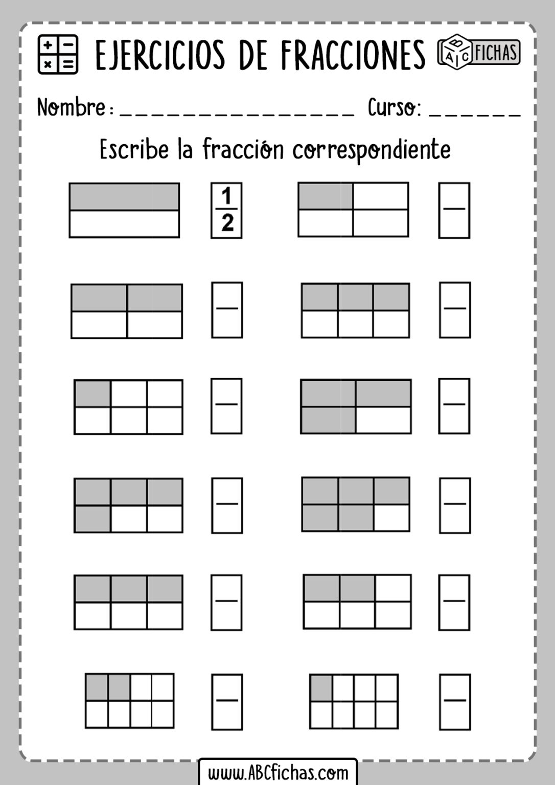 Ejercicios de Fracciones para Primaria | Para IMPRIMIR