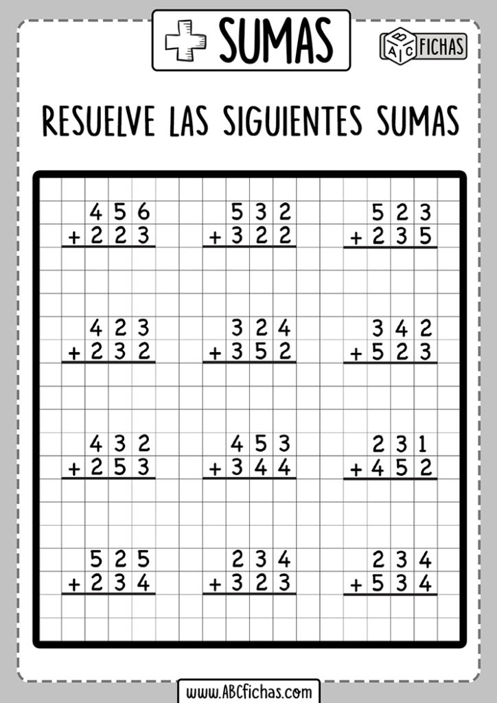 Operaciones de sumas para repasar - ABC Fichas