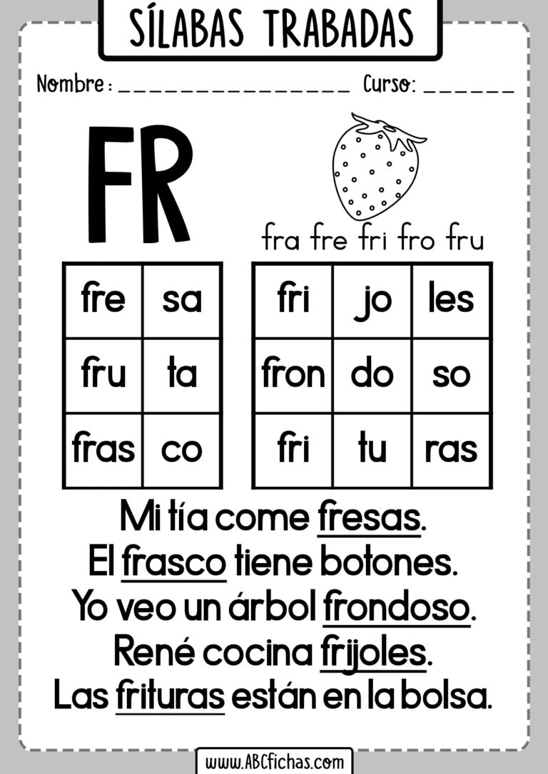 Fichas silabas trabadas fr - fra fre fri fro fru - ABC Fichas