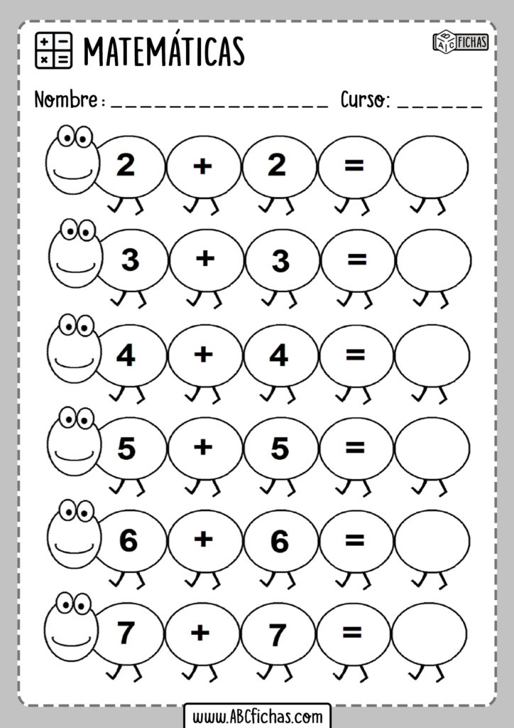 Fichas de sumas con animales - ABC Fichas