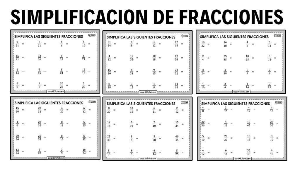 Ejercicios de Simplifiación de Fracciones para Imprimir