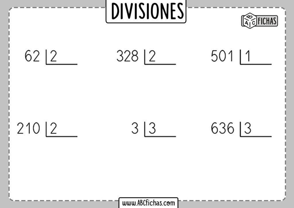 Ejercicios de divisiones faciles para resolver - ABC Fichas