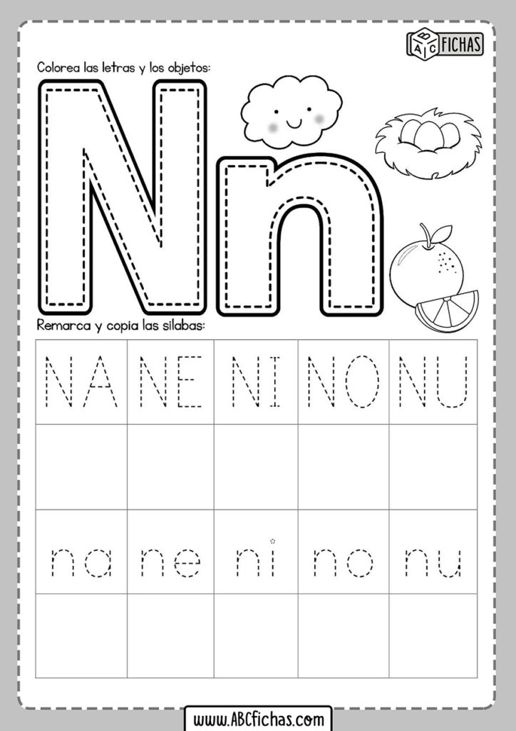 Ficha letra n para niños - ABC Fichas