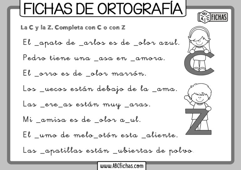 Fichas de actividades de ortografia con c y z - ABC Fichas