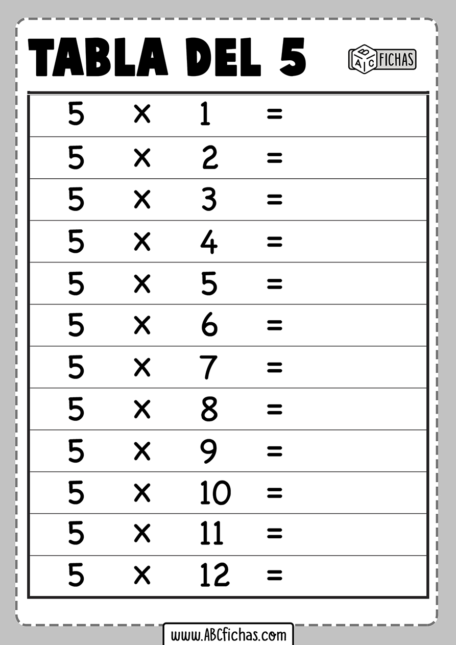 La Tabla Del 5 ABC Fichas La Tabla Del 5 ABC Fichas